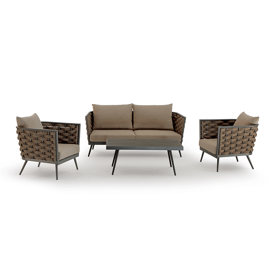 Grattoni Panama garden lounge set, wicker & textilene -stackable