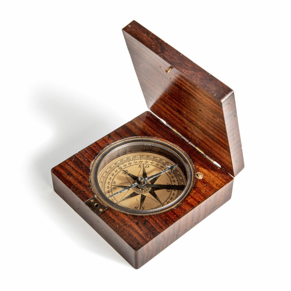 Authentic Models Compass Lewis & Clark, table compass in wood box, woo