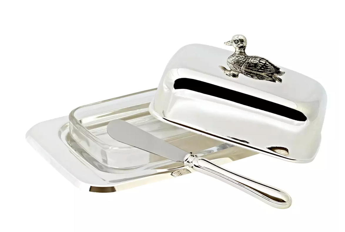 Edzard duck butter dish (250 g butter), duck figurine, elegant silver-