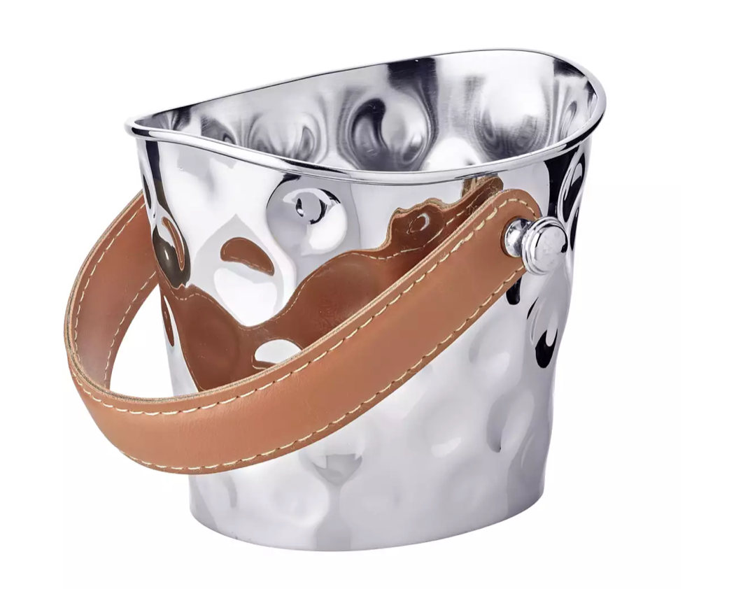 Edzard ice bucket Gilbert (height 14 cm), brown leather handle, hammer