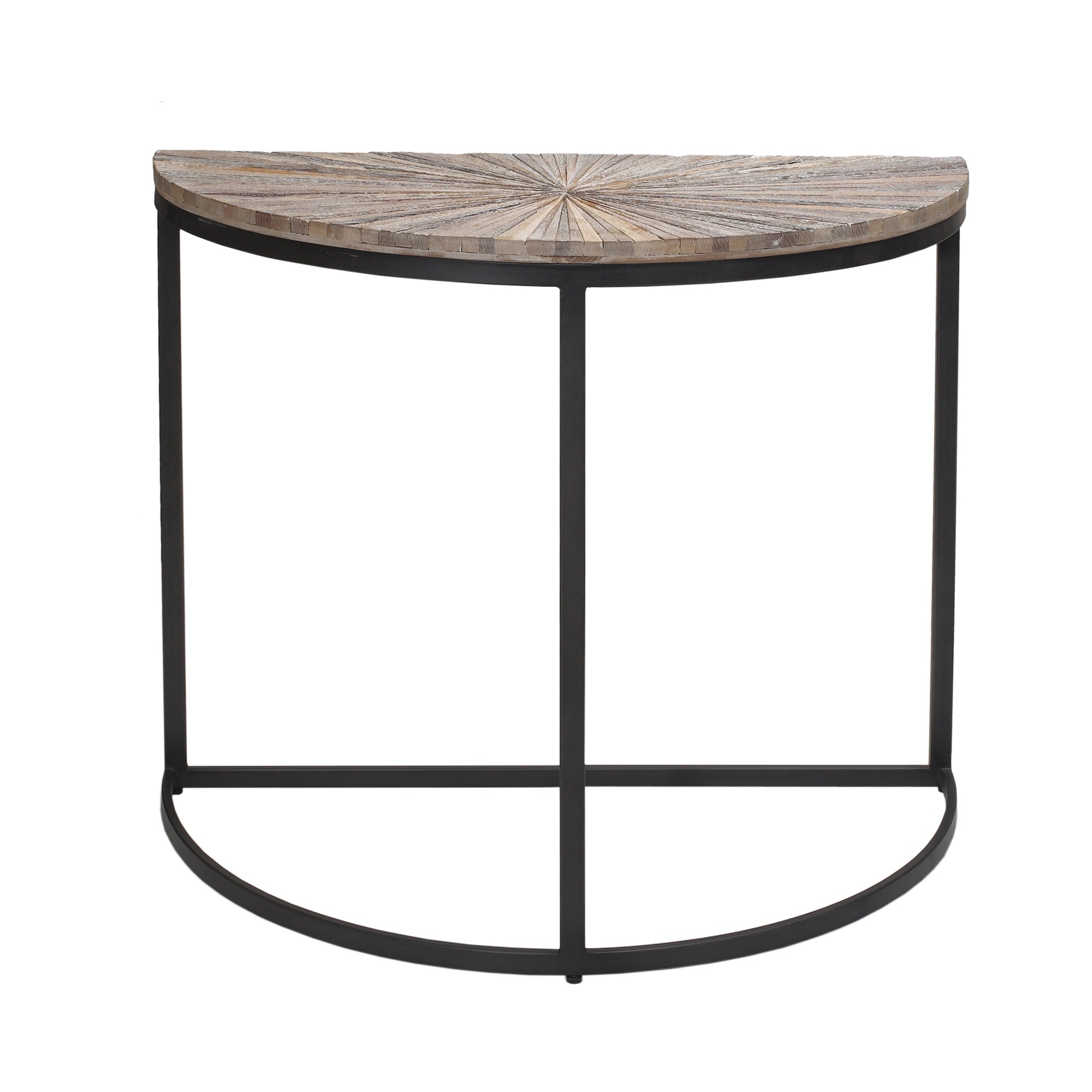 PTMD Vic Natural side table semicircular marquetry iron
